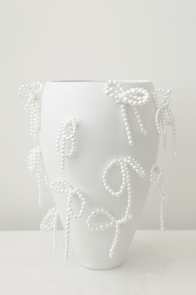 Power, Corruption, Lies - Large Vase In Matte White w/ Faux Pearl Bows ...